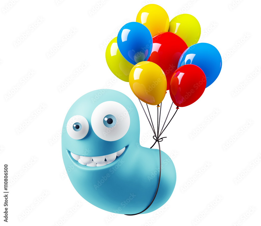 Balloons Celebration Emoticon Character Face Expression. 3d Rend Stock ...