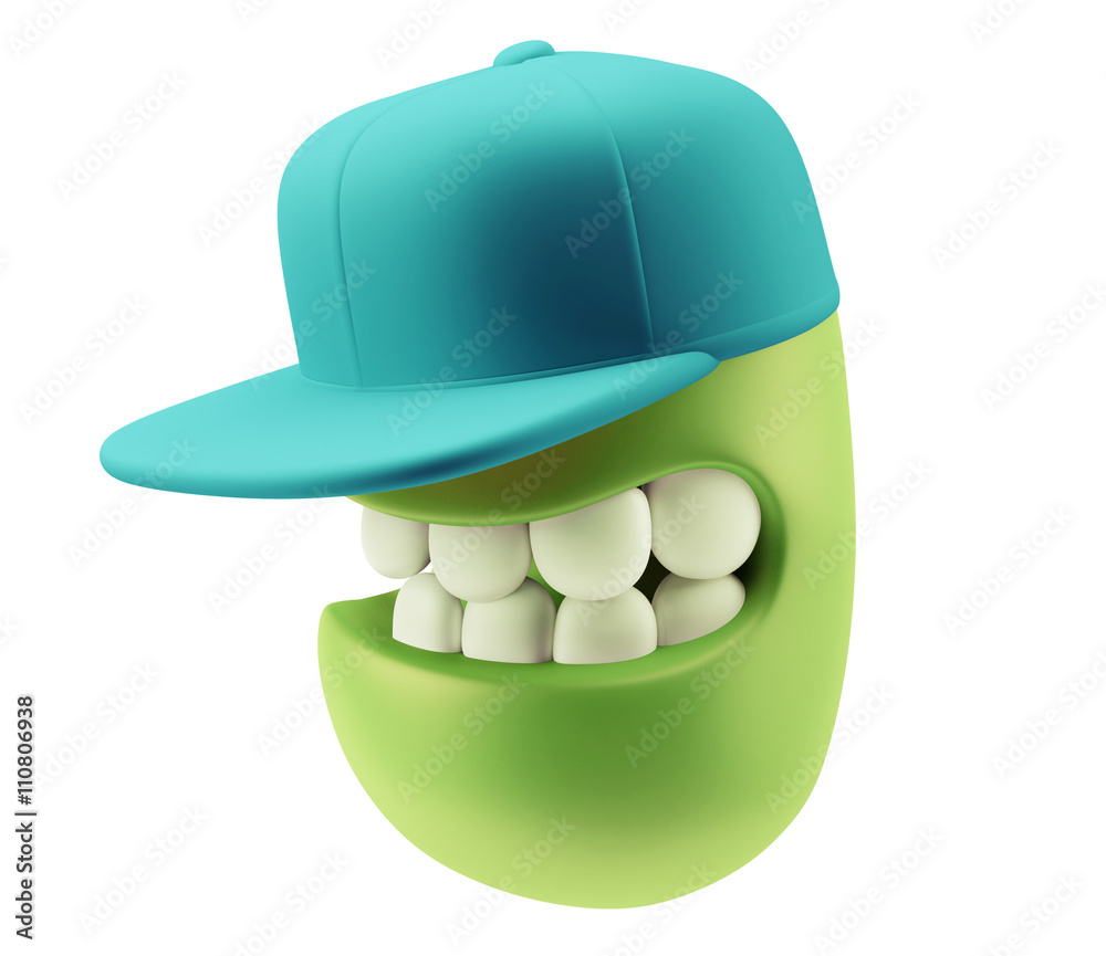 Fashion Cap Emoticon Character Face Expression. 3d Rendering. Stock ...