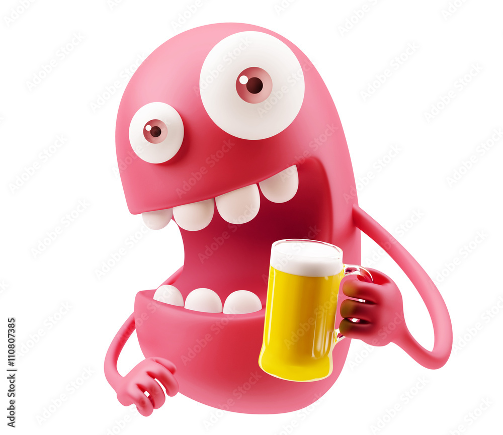 Drinking Beer Emoticon Character Face Expression. 3d Rendering. Stock ...