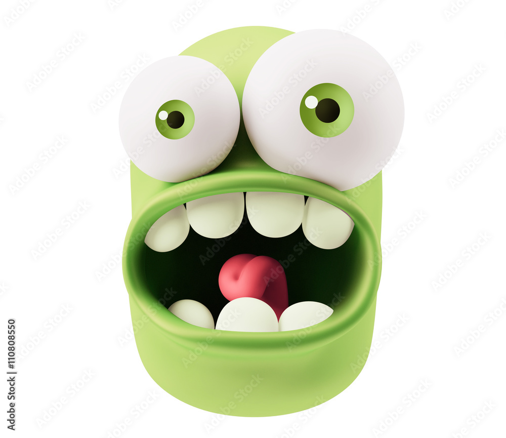 Shocked Emoticon Character Face Expression. 3d Rendering. Stock ...