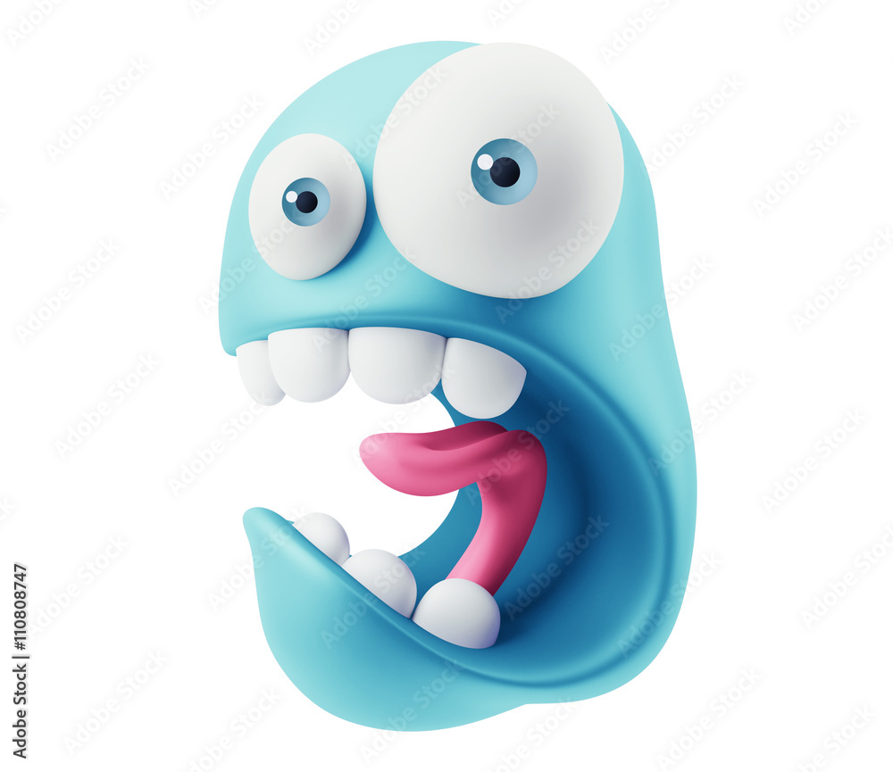 Shocked Emoticon Character Face Expression. 3d Rendering. Stock ...