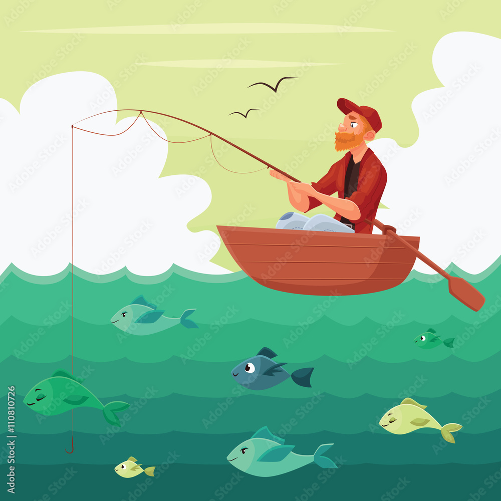 Fisherman sitting in the boat, vector illustration multyashnaya comical ... Fisherman sitting in the boat, vector illustration multyashnaya comical ...