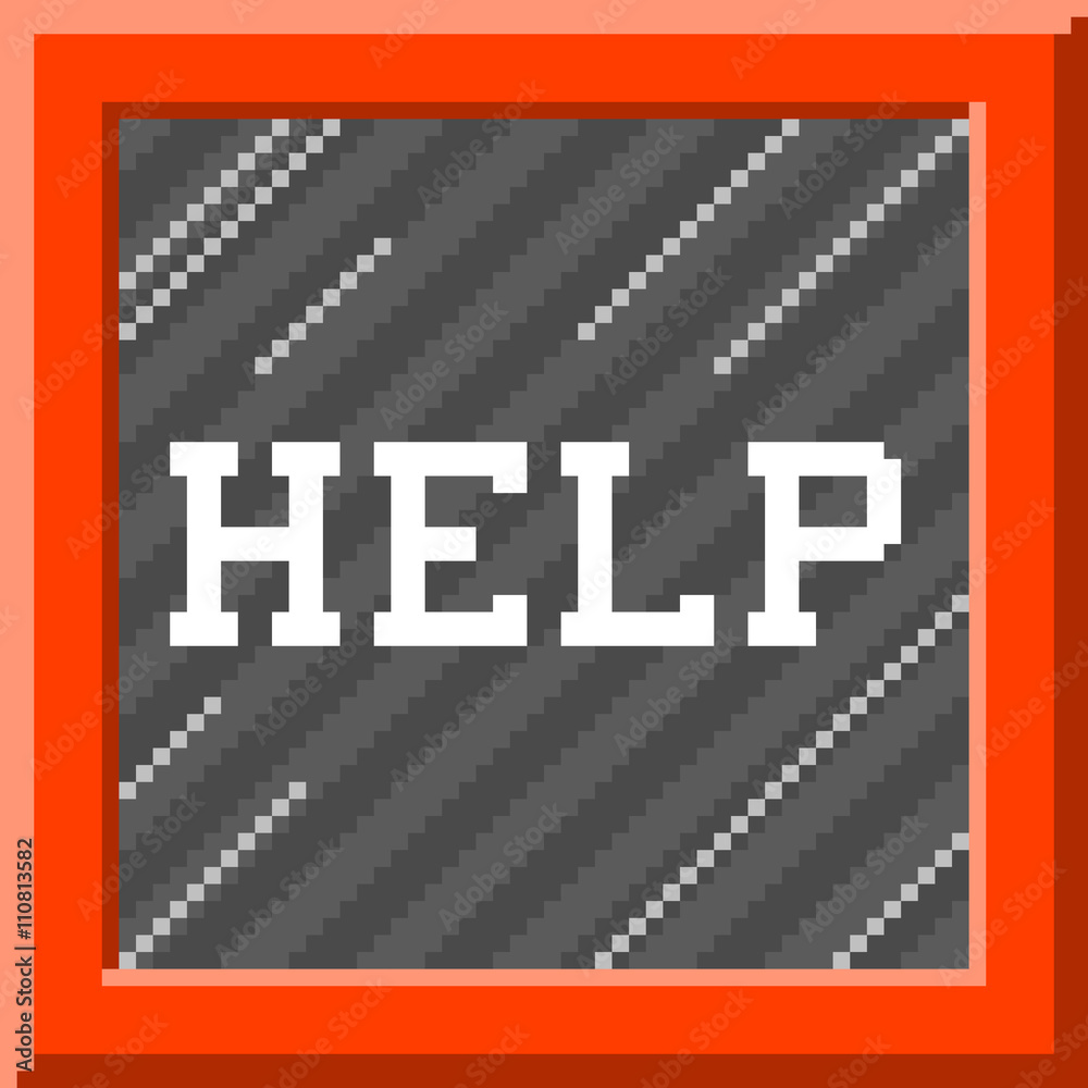 8-bit Pixel Art Help Message in Emergency Glass Box. EPS8 Vector Stock ...