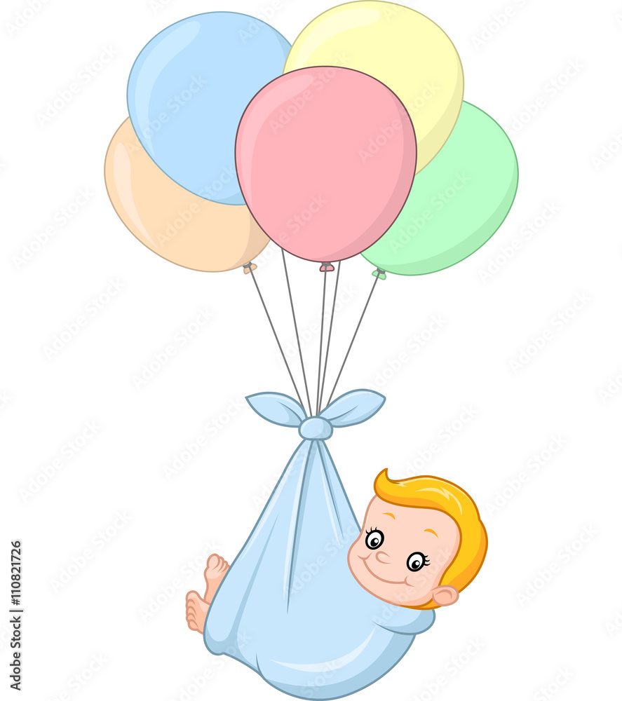 cartoon baby and balloon Stock Vector | Adobe Stock