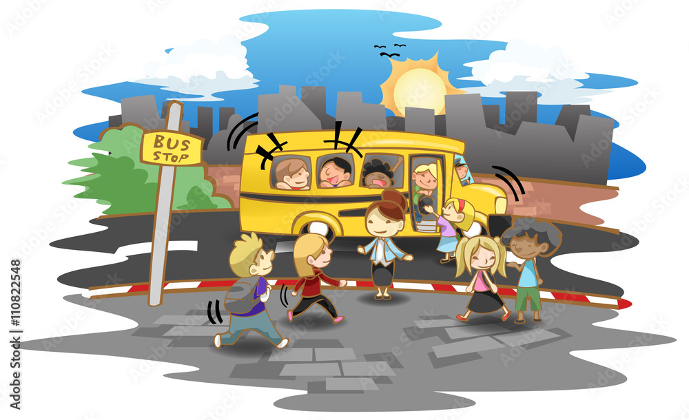 School Bus Stop Cartoon