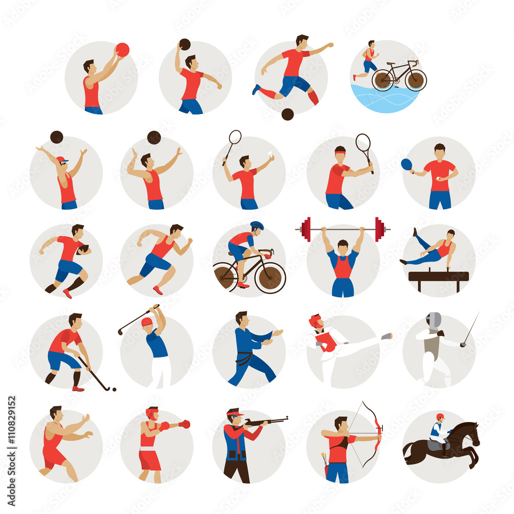 Sports Athletes, Men Icons Set, Athletics, Games, Sportsman, Symbol ...