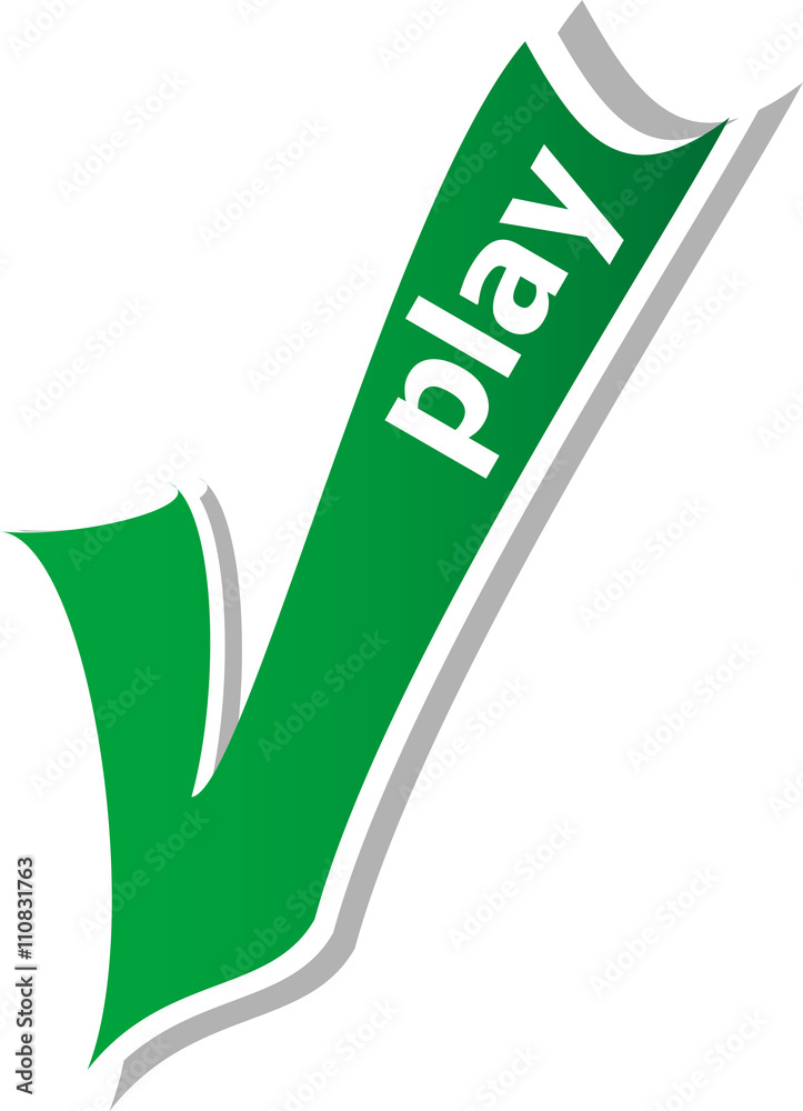 play word on green check mark symbol and icon for approved design ...
