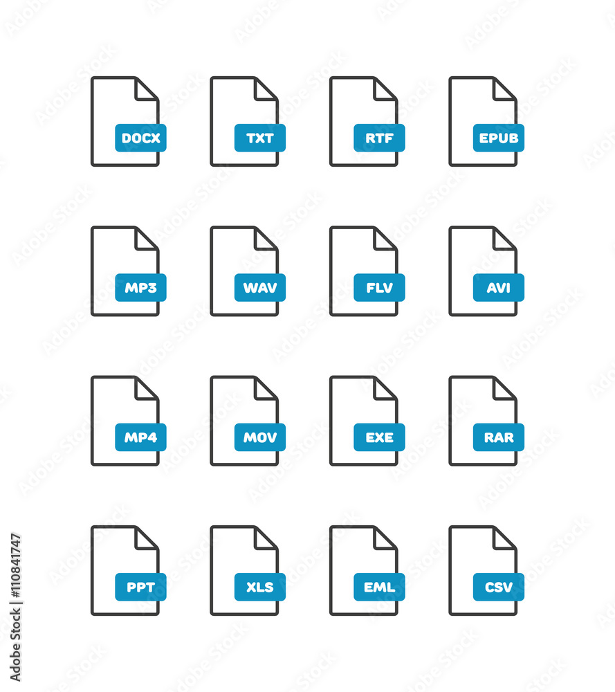 Linear thin vector file format icons set, document outline icons. File ...