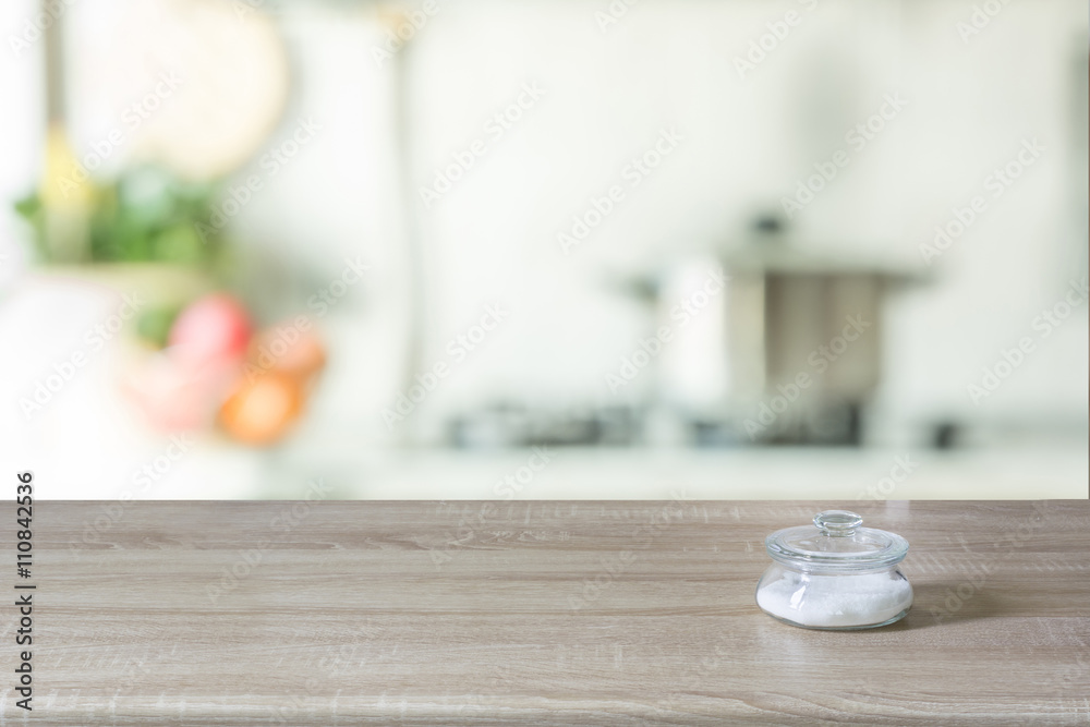 Blurred background. Modern kitchen with tabletop and space for you ...