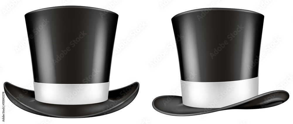 Black top hat. Frontal and three quarter views. Vector illustration ...