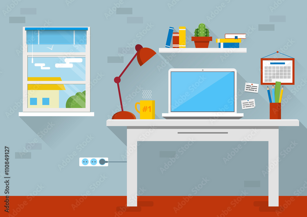Flat design vector illustration of modern office interior. Creative ...