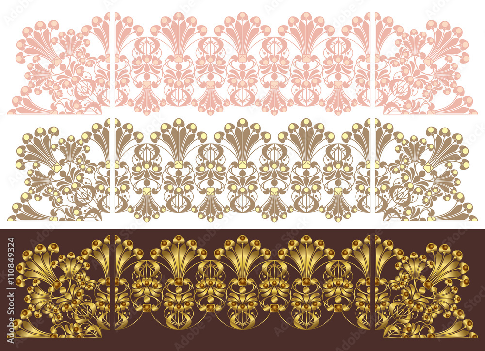 Vector illustration. Set of seamless lacy borders with corner design ...
