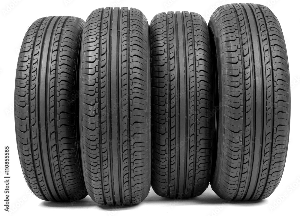 Complete set of new tyres for car Stock Photo | Adobe Stock