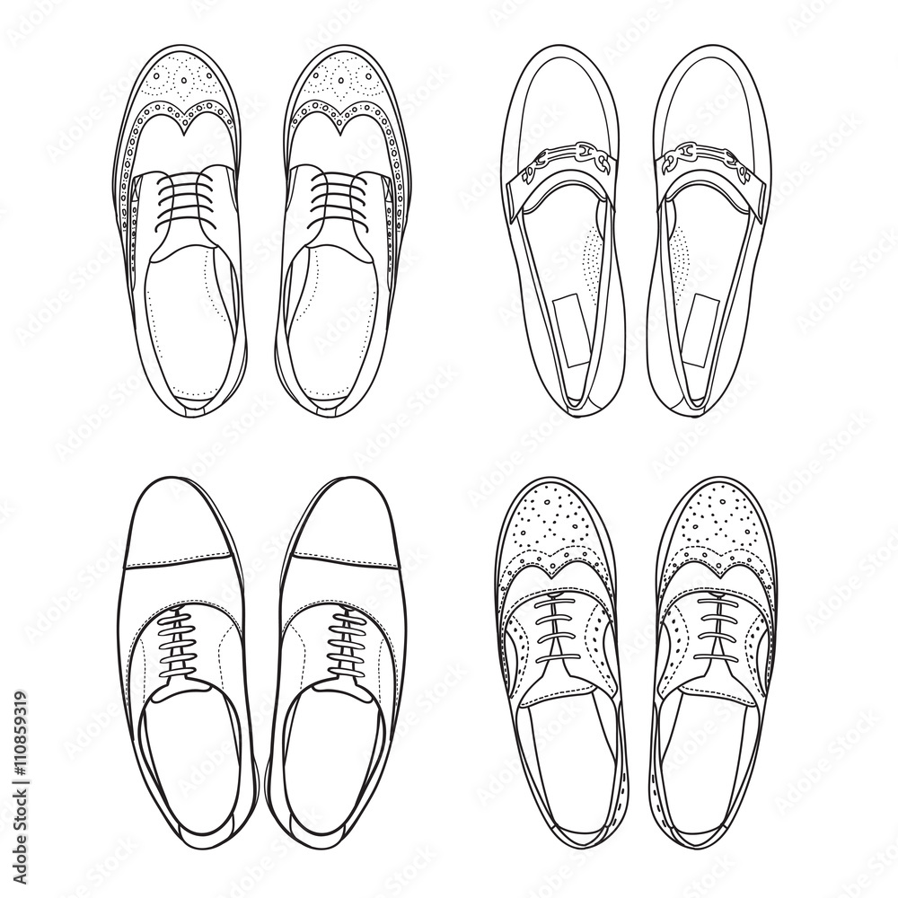 Set of vector hand drawing illustration with men fashion shoes.Doodle ...