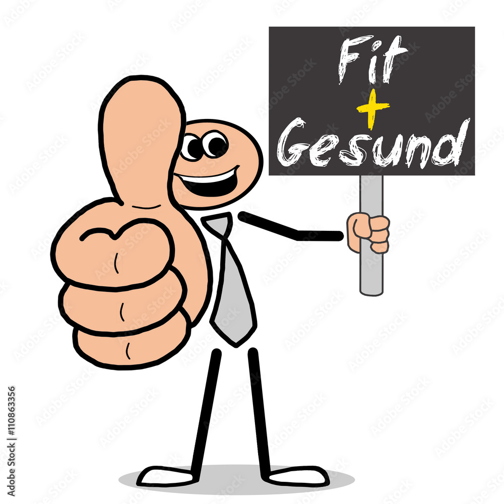 Fit und Gesund! Mann mit Schild ilustración de Stock | Adobe Stock