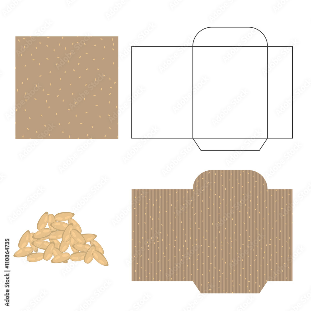 Sesame seeds packaging design kit. Recycled paper pack template. Pile ...