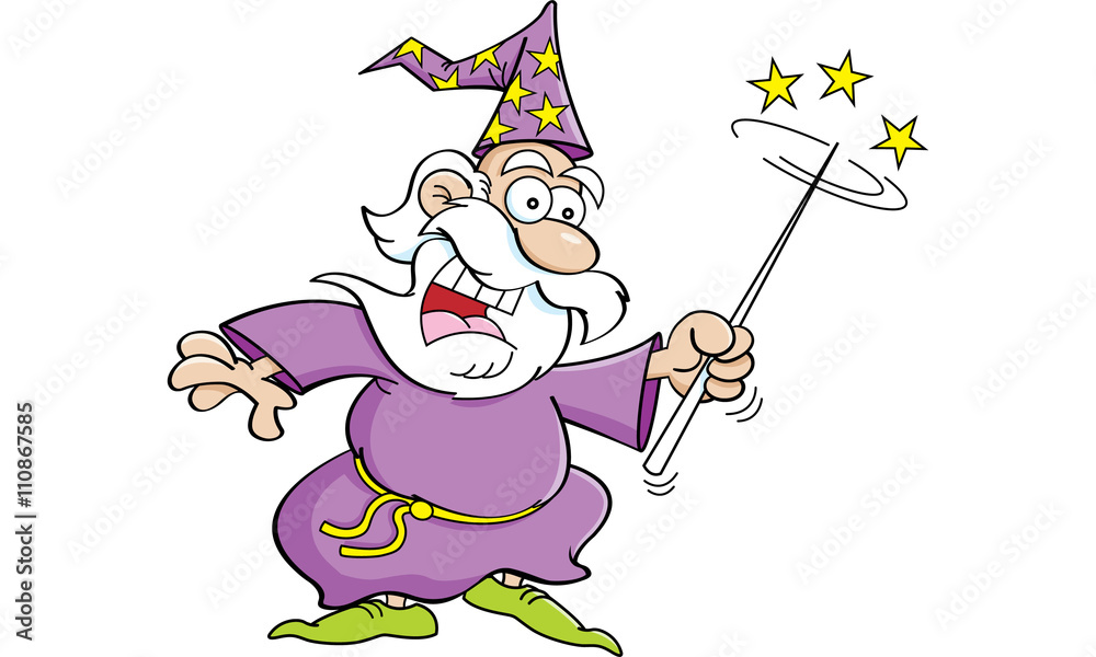 Cartoon illustration of a wizard with a magic wand. Stock Illustration ...