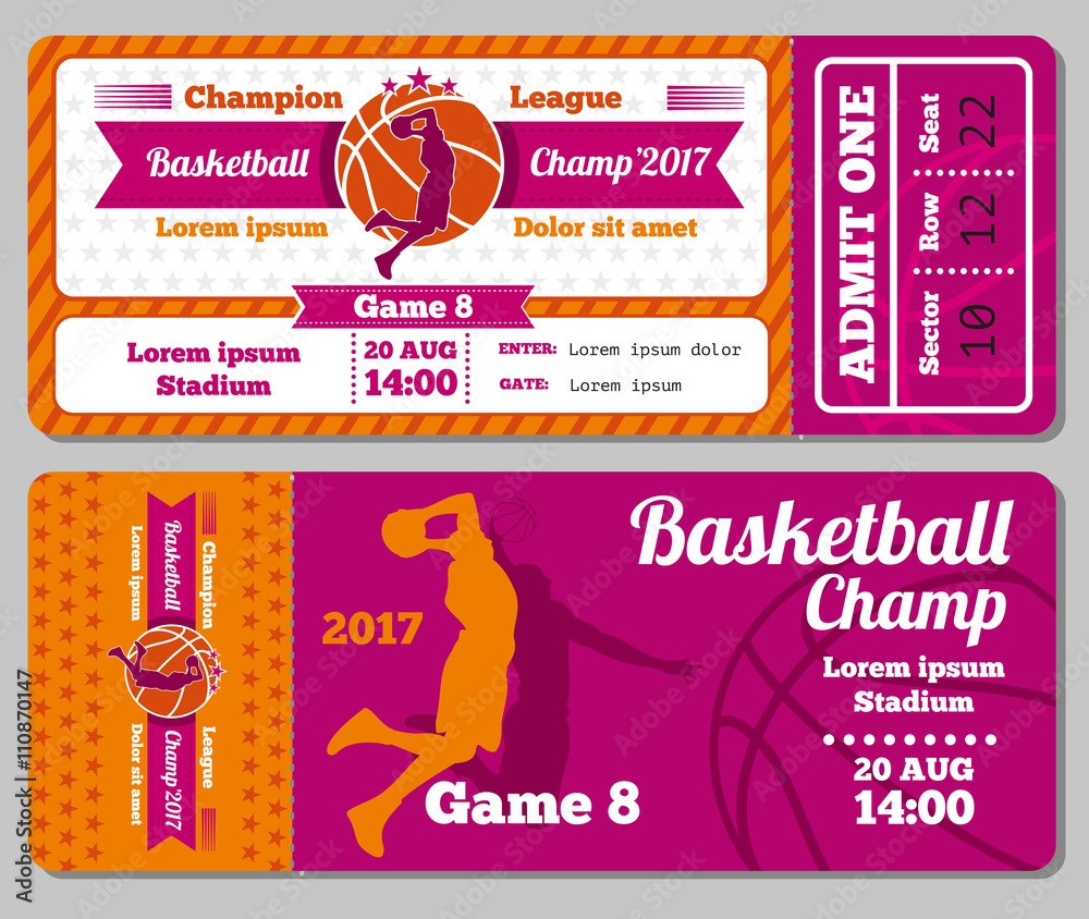 Modern basketball ticket vector template. Ticket for stadium to ...