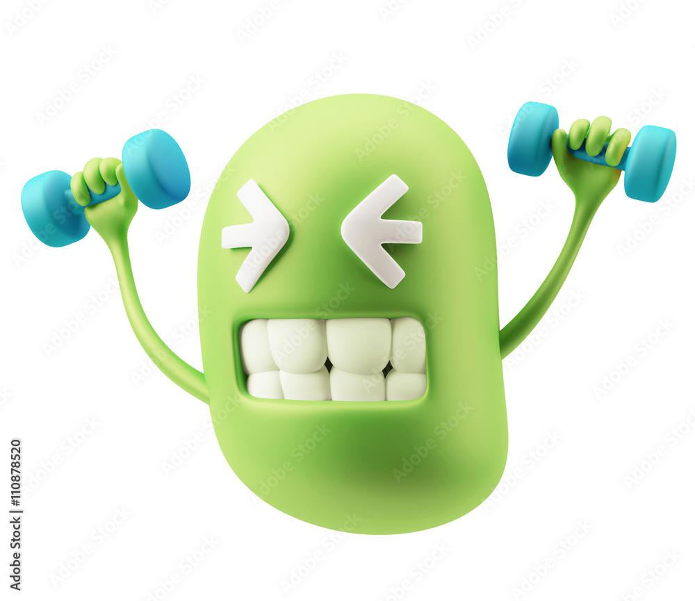 Fitness Emoticon Character Face Expression. 3d Rendering. Stock ...
