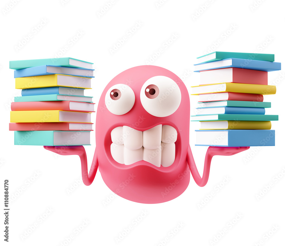 Studying Emoticon Character Face Expression. 3d Rendering. Stock ...