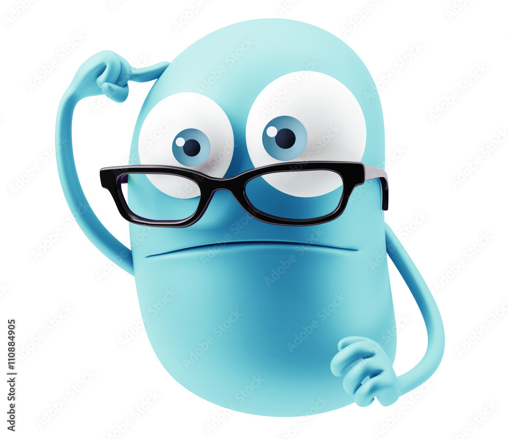 Smart Emoticon With Glasses. 3d Rendering. Stock Illustration | Adobe Stock