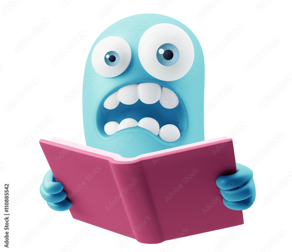 Reading Scary Book Emoticon Face. 3d Rendering. Stock Illustration ...