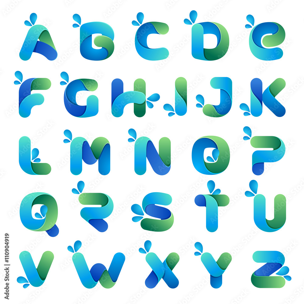 Alphabet with water waves and drops. Stock Vector | Adobe Stock