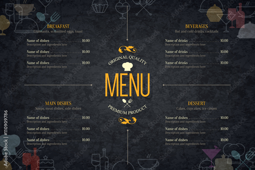Restaurant menu design. Vector brochure template for cafe, coffee house ...
