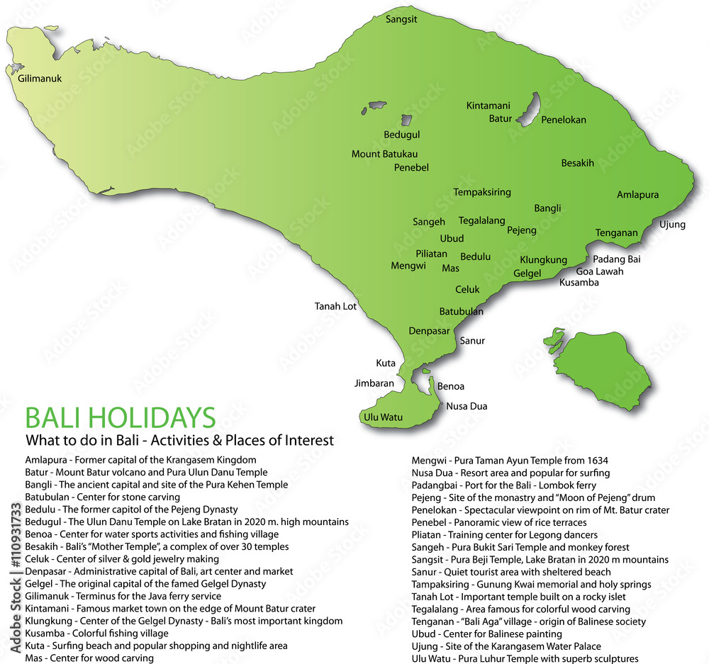 Bali Map & Holiday Activities Vector Illustration Stock Vector | Adobe ...
