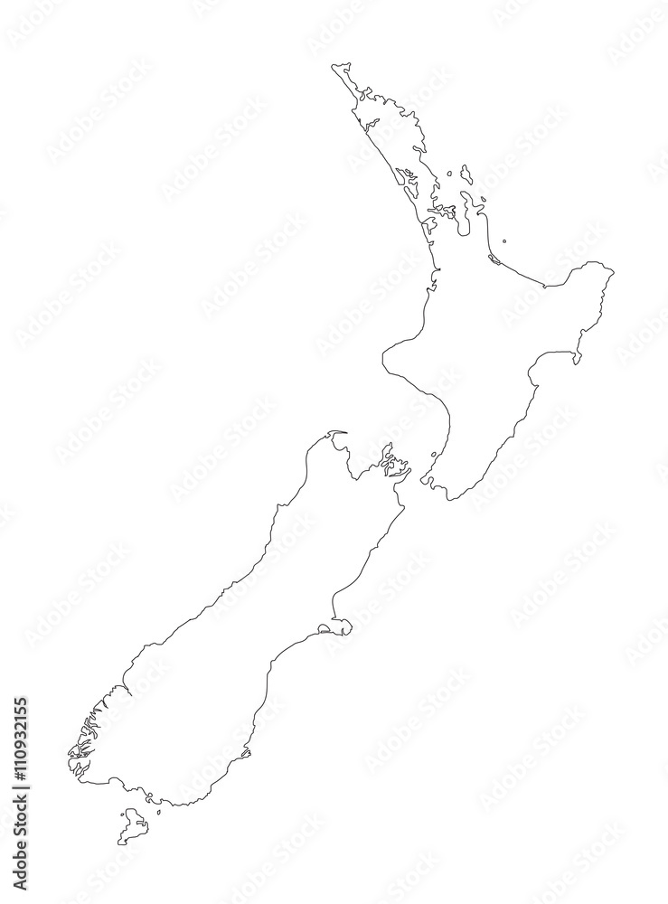 New Zealand Black Outline Map Stock Vector | Adobe Stock