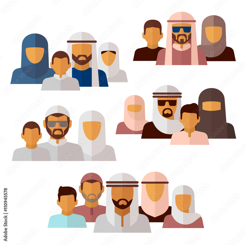 Arabian, muslim, middle eastern family icons. Family muslim and arabian ...