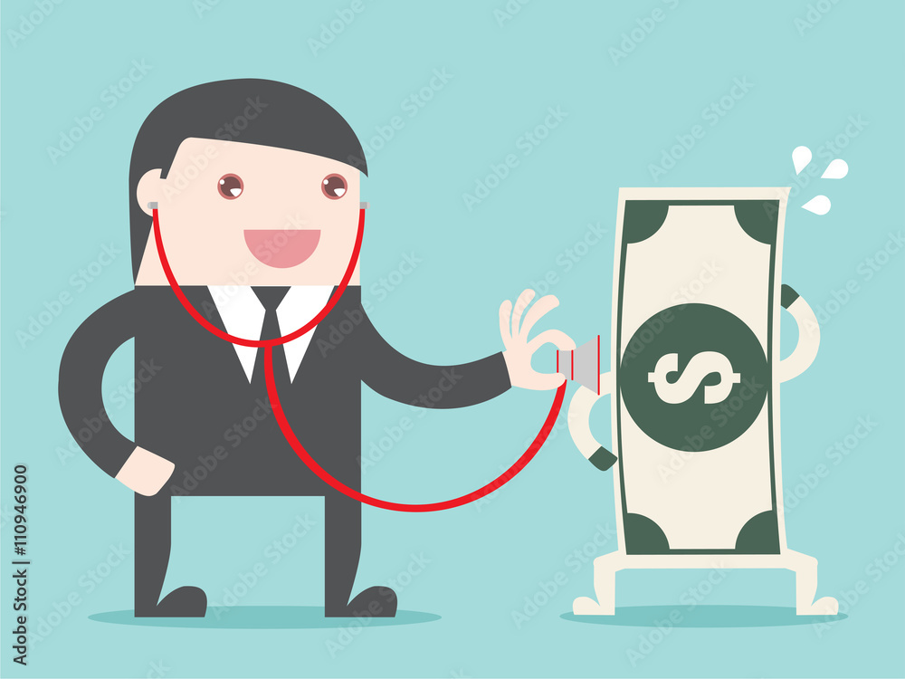 Money check up. Financial health check. businessman use stethoscope to ...
