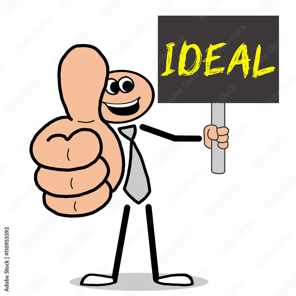 Ideal - Mann mit Schild hält Daumen hoch Stock Illustration | Adobe Stock