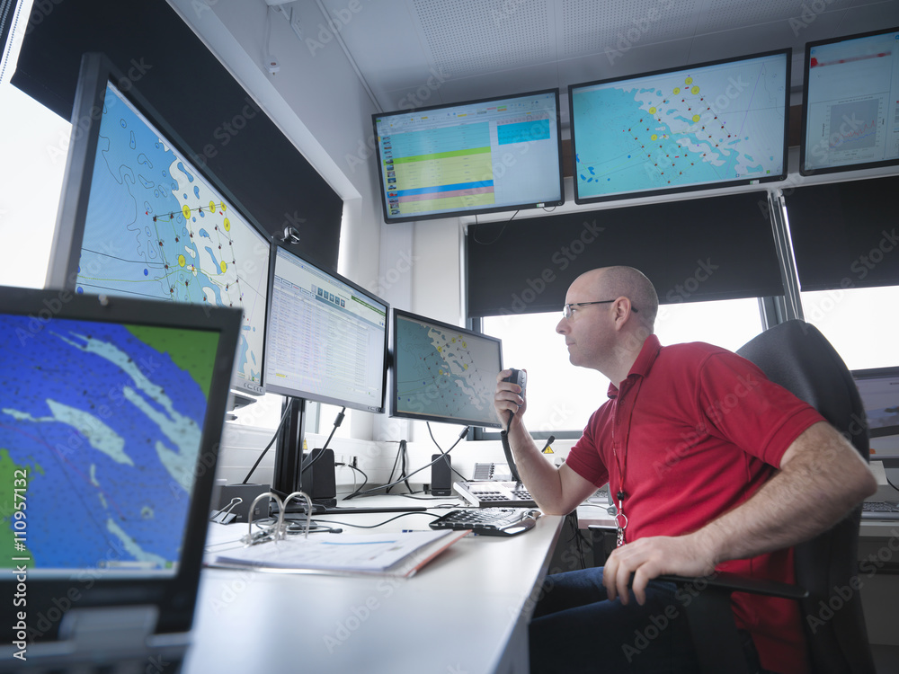 Operator in offshore windfarm control room Stock Photo | Adobe Stock