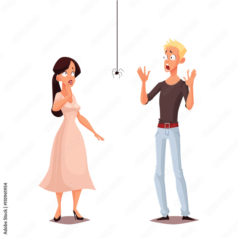 Madly frightened man and woman vector cartoon comic illustration ...