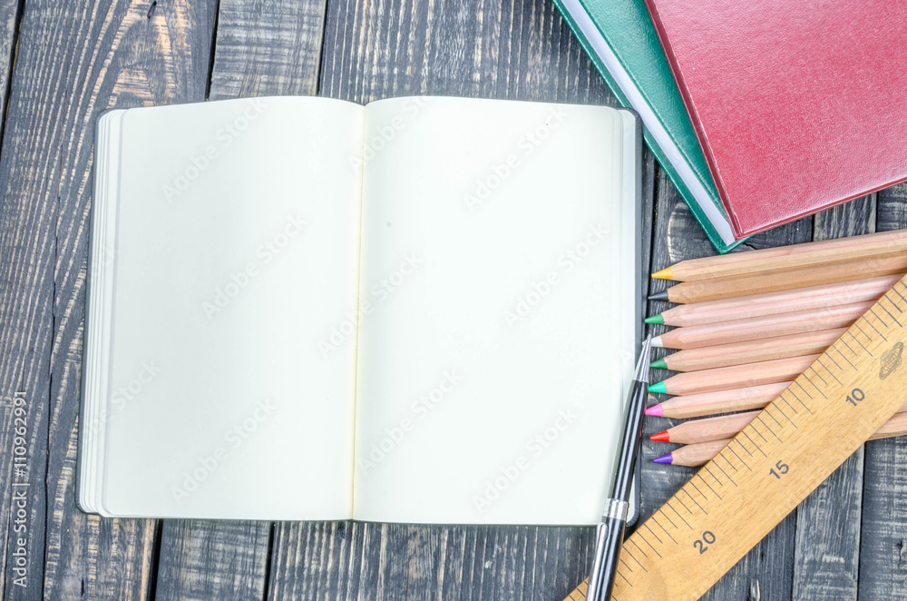 School education background with blank exercise book with copy s Stock ...