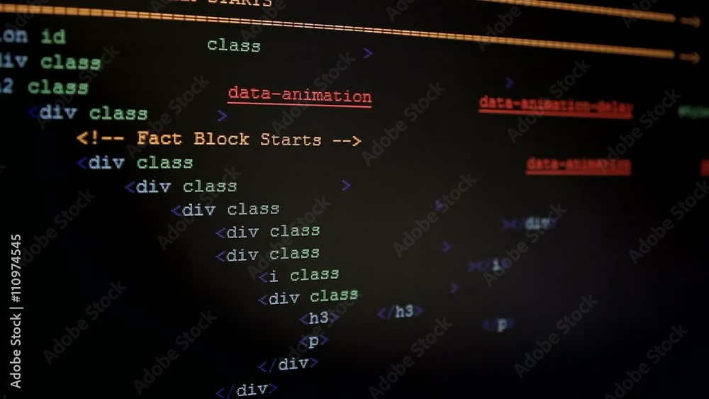 HTML CSS colorful code scrolling through black screen Stock Video ...