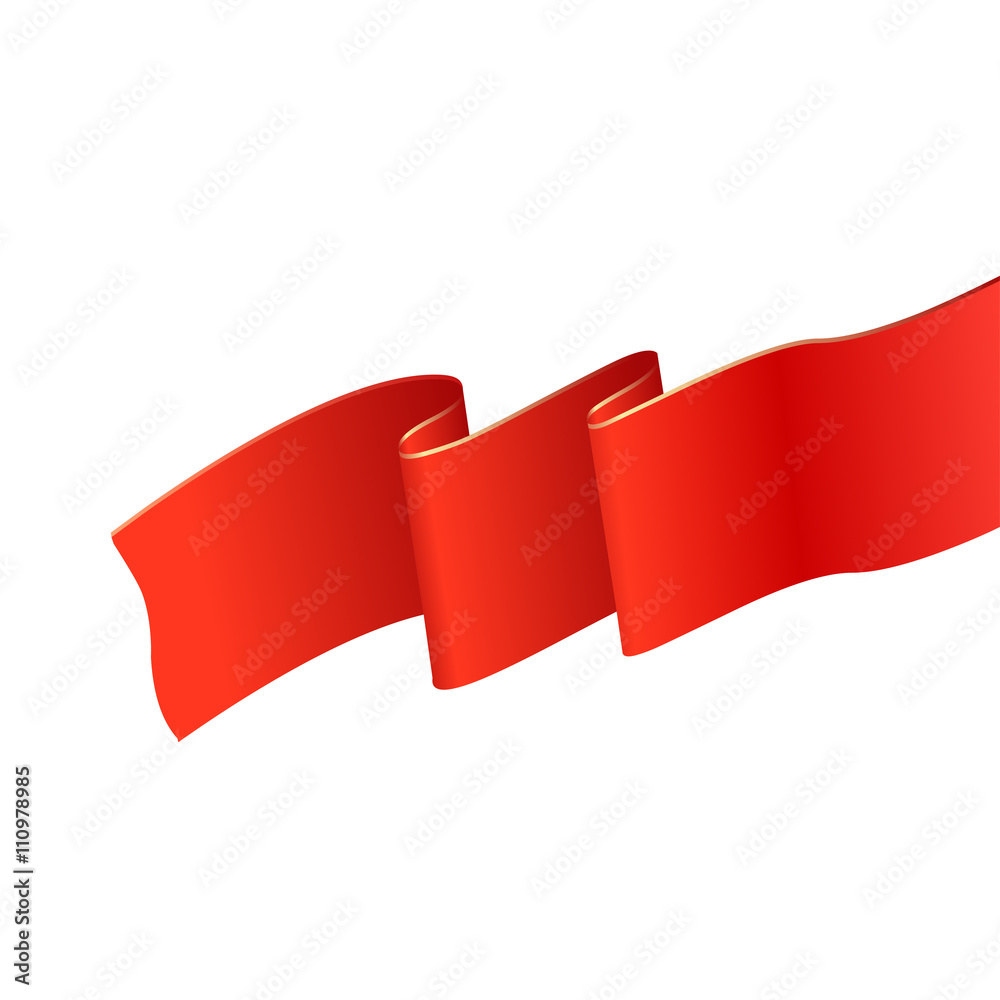 Realistic silk red ribbon, flag, banner. Red ribbon without shadows on ...