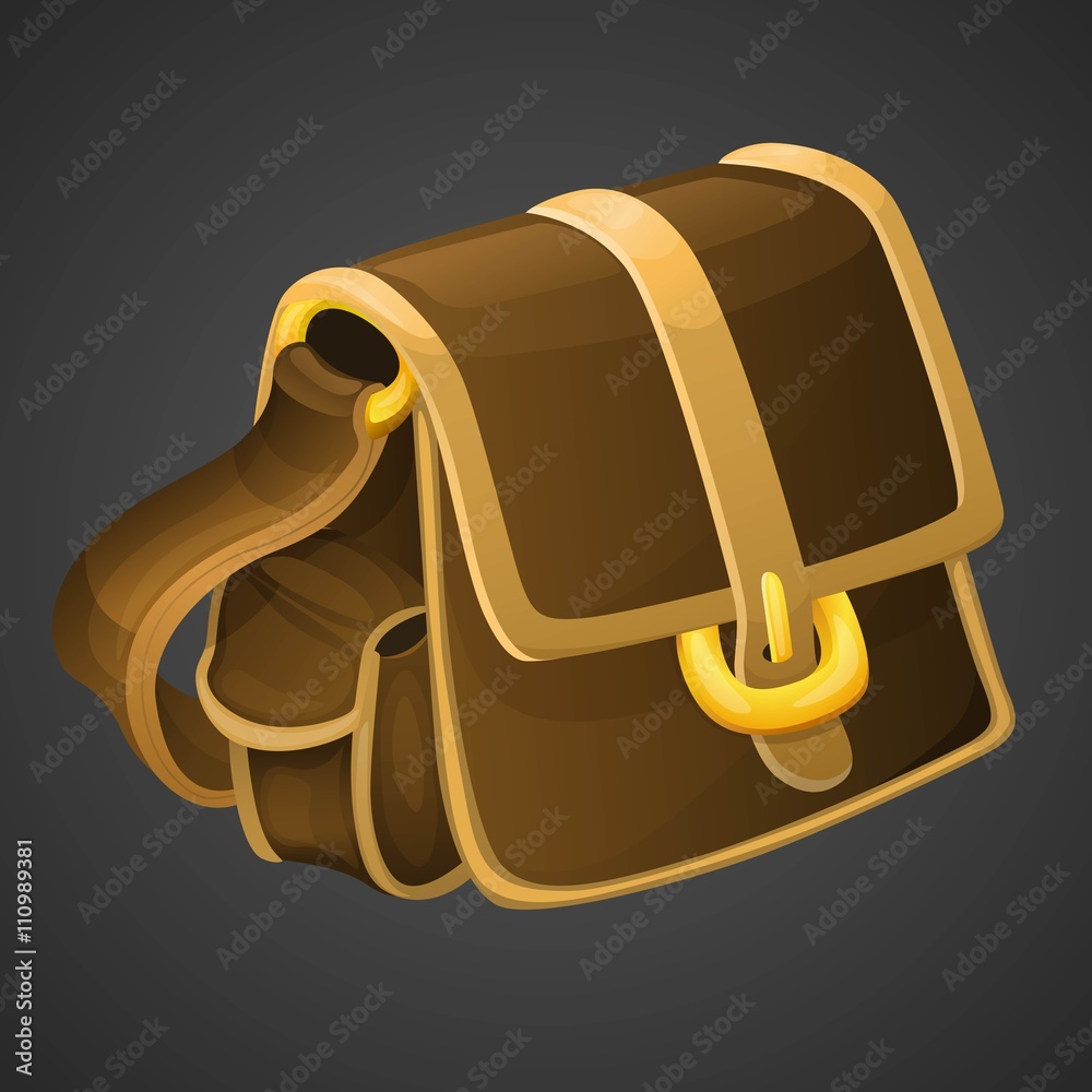 Cartoon old leather bag icon for 2d games. Vector illustration. Stock ...