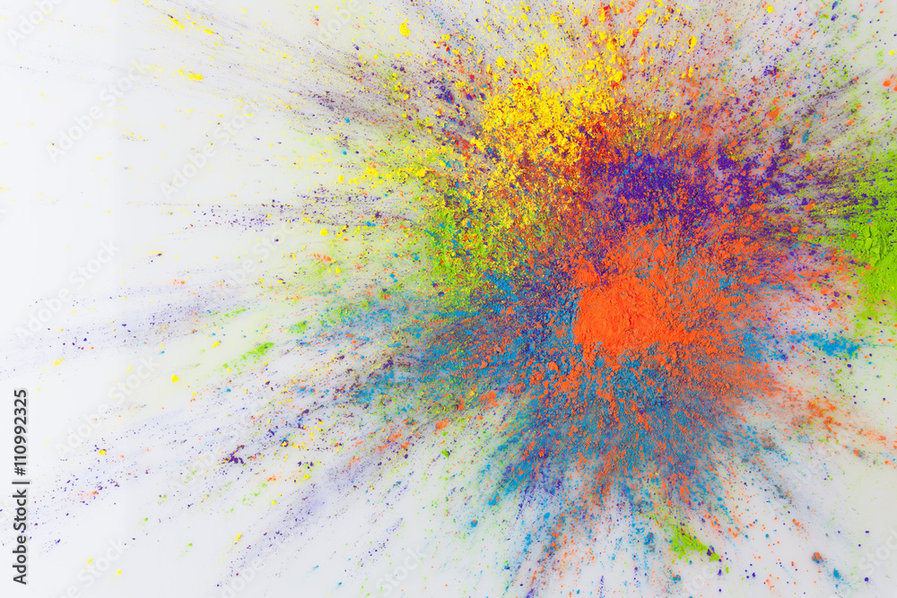 Color explosion concept. Colorful Holi powder exploding on white ...