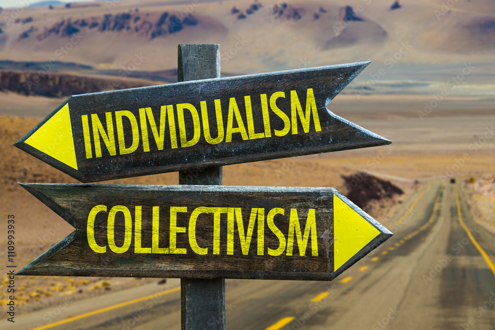 Individualism - Collectivism crossroad in a desert background Stock ...