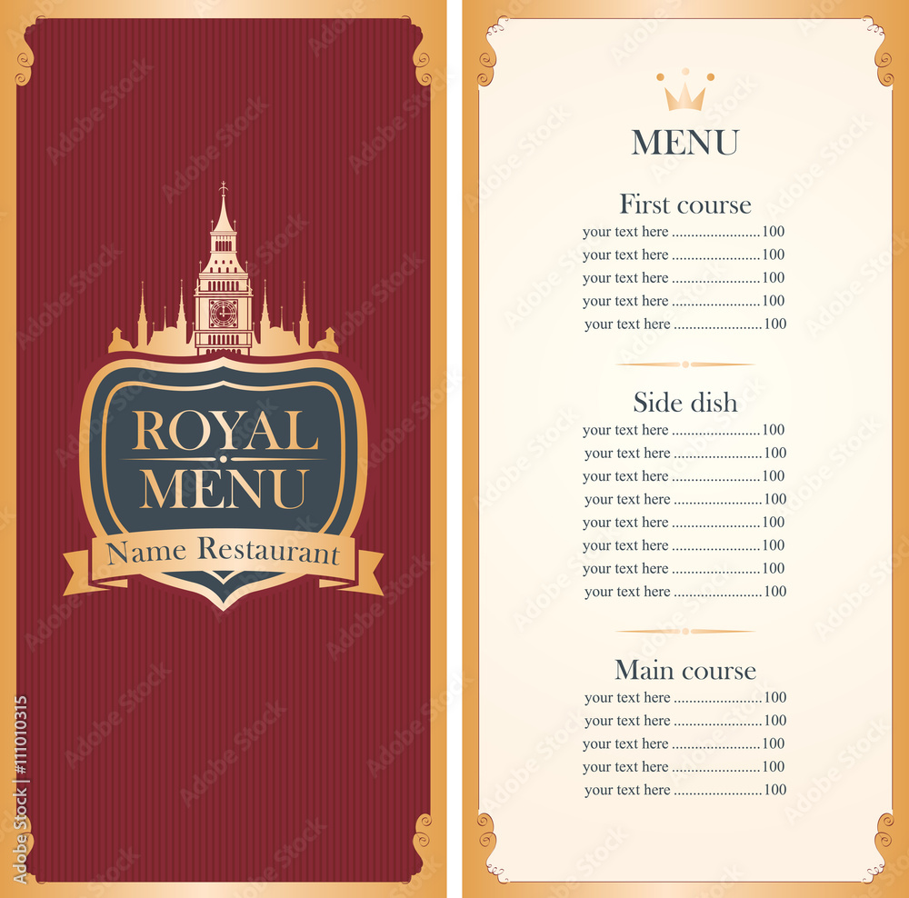 Royal menu with a picture of the British Parliament and Big Ben Stock ...