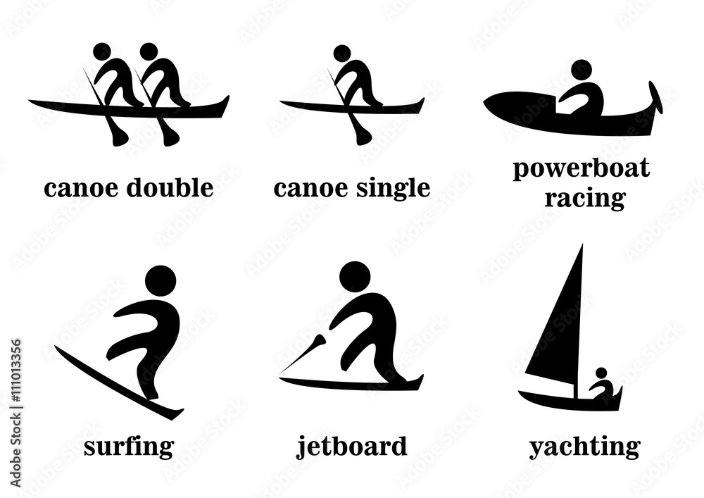 Vetor De Canoe Double Canoe Single Powerboat Racing Surfing Jetboard Yachting Sport Icons