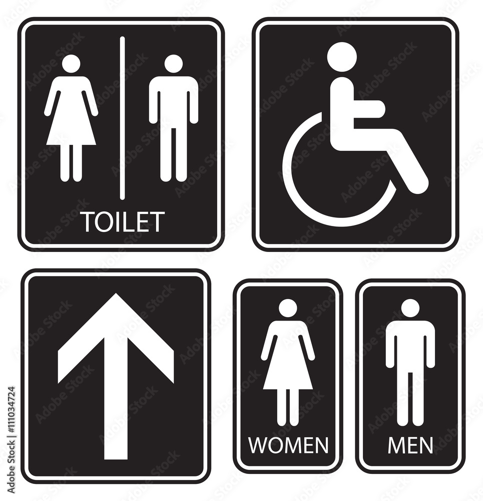 Toilet sign set, black and white, vector illustration. Stock Vector ...