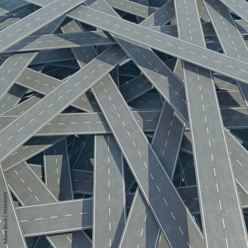 Traffic congestion, tangled road, top view. 3d illustration Stock ...