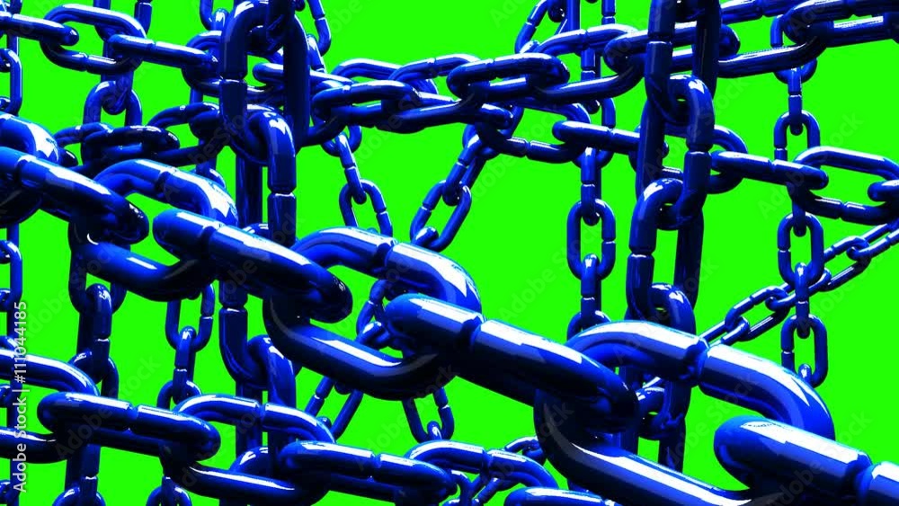 Blue Chains Abstract On Green Chroma Key. Loop able 3DCG render ...