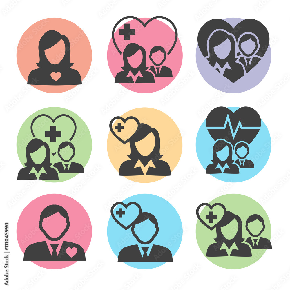 Medical Healthcare Icons with People Figures and Heart, EKG, and Doctor ...