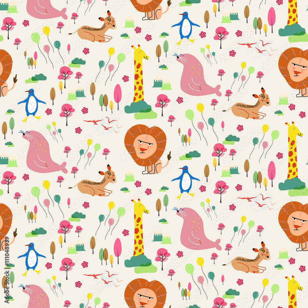 Wild animals seamless background Stock Vector | Adobe Stock