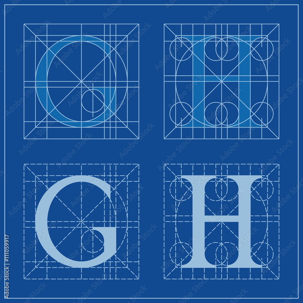 Designing Initials, letters G and H, blueprint. Stock Vector | Adobe Stock