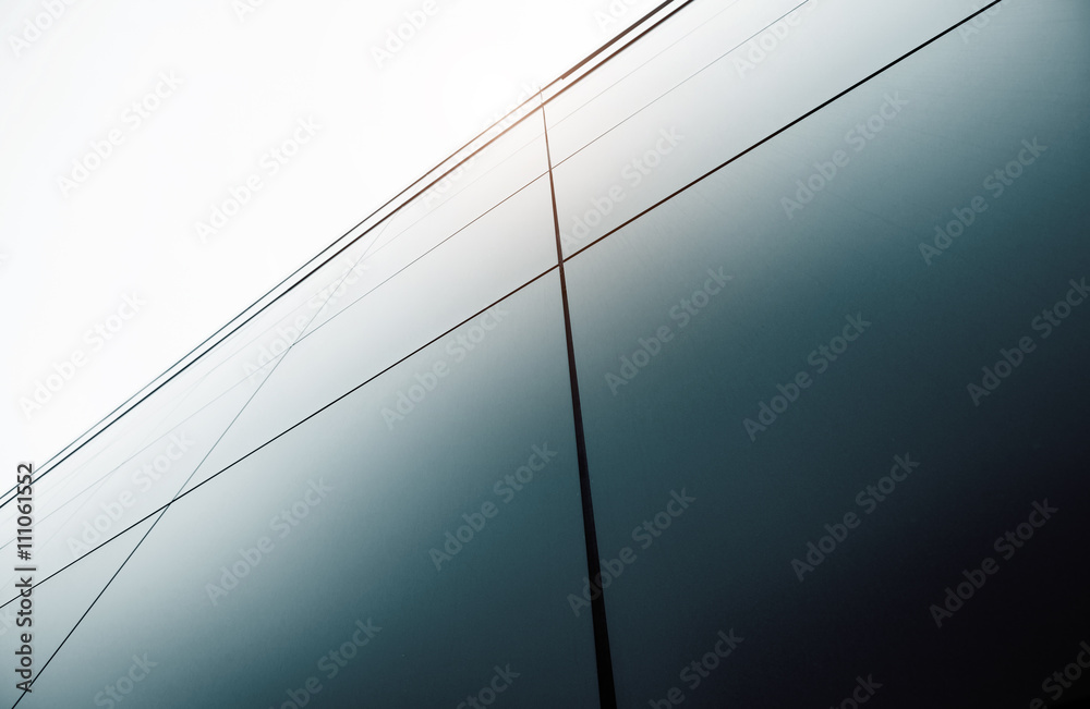 Wide angle abstract background view of steel light blue high ris Stock ...